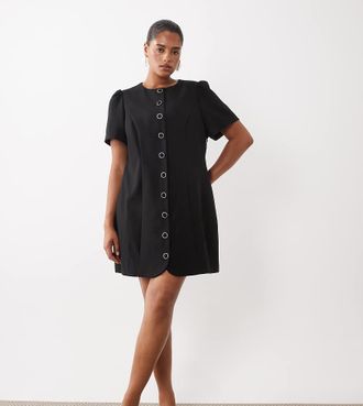 Forever New robe courte structur&eacute;e &agrave; manches bouffantes et boutonnage devant en noir