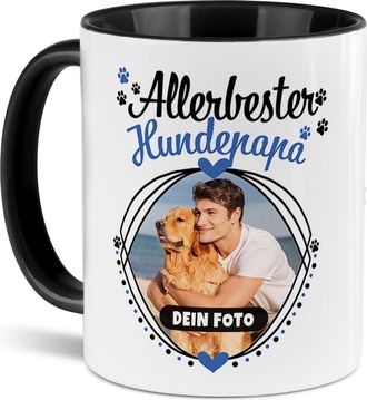 Tassendruck Hunde-Tasse mit Foto Allerbester Hundepapa - Persönliches Geschenk für Hundefreunde zum Geburtstag | Personalisiertes Geschenk, 300 ml, Innen & Henkel