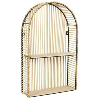 Altobuy Altobuy - saphir - Etag&egrave;re murale arrondie fen&ecirc;tre en bambou et m&eacute;tal plateau bois