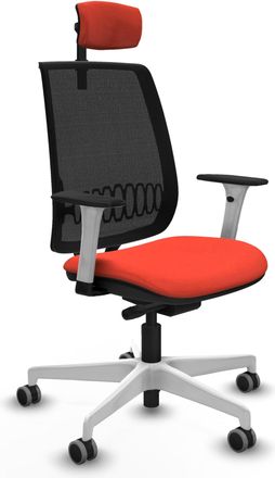 Piqueras y Crespo Ergonomischer Stuhl mit schwarzen und wei&szlig;en Armlehnen, h&ouml;henverstellbare Lendenwirbelst&uuml;tze und h&ouml;henverstellbares Kopfteil, Schwarz / Dunkelorange