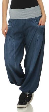 Malito more than fashion Malito Denim Pantalon Bouffant Pantalon en Style Aladin 6258 Femme Taille Unique (Bleu)