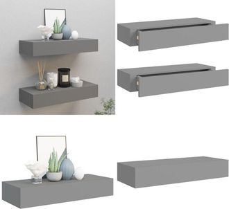 vidaXL Vidaxl - Wandregale mit Schubladen 2 Stk. Grau 60x23,5x10 cm mdf - Wandregal - Regal Mit Schublade - Grau - Modernes M&ouml;belst&uuml;ck - Dekorationsschrank