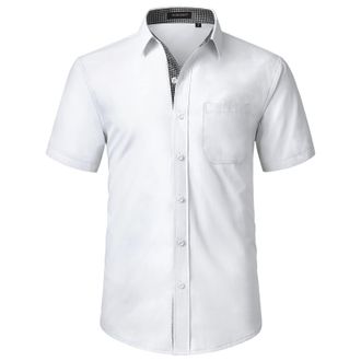 Hisdern Herren Hemd Kurzarm Freizeithemd Businesshemd Herren Kurzarm Weiss Hemden Regular Fit B&uuml;gelfreies Herrenhemd mit Brusttasche,2XL
