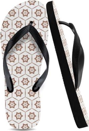 Generic Tongs unisexes pour homme et femme - Chaussons de piscine pour femme - Chaussons dint&eacute;rieur - Cadeaux pour soeur, &Eacute;toiles hexagonales brunes et blanch