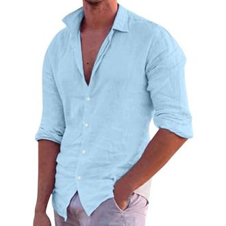 Generic Chemise dentra&icirc;nement en coton et lin pour homme - Chemise l&eacute;g&egrave;re en duvet de lin - Pour les vacances, la plage, bleu, XXL
