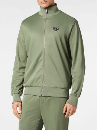 Philipp Plein Sweat zipp&eacute; en coton m&eacute;lang&eacute; &agrave; col montant et logo appliqu&eacute;