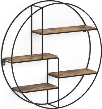 Vicco Wandregal Fyrk, hängendes Regal, Eiche rustikal/Schwarz, 55 x 55 cm Rund
