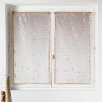 HOME MAISON Homemaison - Paar kleine Gardinen, Organza und Jacquard, mit Tropfenmuster, Polyester, Saum, f&uuml;r die Gardinenstange - f&uuml;r K&uuml;che und Wohnzimmer - 60 x 