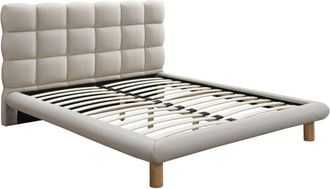 Vente-Unique Vente-unique - Lit avec tête de lit matelassée 180 x 200 cm - Tissu - Beige - fudali