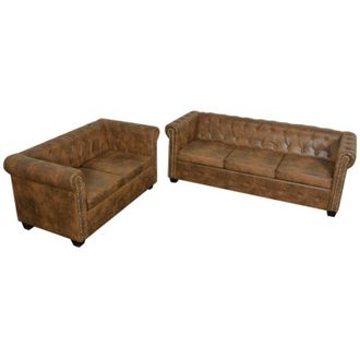 vidaXL Vidaxl - Ensemble de canap&eacute; Chesterfield &agrave; 2 et 3 places marron