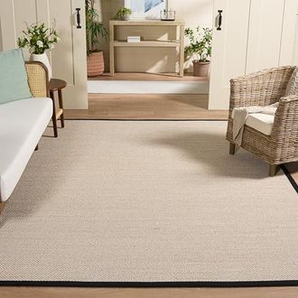 Safavieh Naturfaser Teppich f&uuml;r Wohnzimmer, Esszimmer, Schlafzimmer - Natural Fiber Collection, Kurzer Flor, Nat&uuml;rlich und Schwarz, 183 x 183 cm