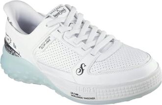 Skechers X Dogg Snoop Sizzle Toke Baskets &agrave; Enfiler pour Homme, Cuir Blanc avec Bordure Bleu Glacier, 44 EU