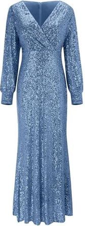 Generic Robe longue de plage pour femme - Imprim&eacute; &eacute;paule - Robe longue &eacute;vas&eacute;e - Grande taille, bleu, XXL