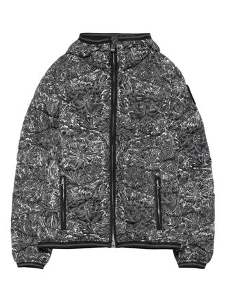 Blauer Camelia Kapuzenmantel mit Blumen - Schwarz