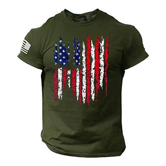 Generic T-shirt d&eacute;t&eacute; pour homme - Logo du drapeau am&eacute;ricain - T-shirt d&eacute;contract&eacute; &agrave; manches courtes imprim&eacute; - Grandes tailles, Vert, 6XL