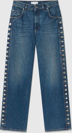 Stella McCartney Popper-Studded Straight-Leg Jeans, Woman, Dark blue, Size: 29
