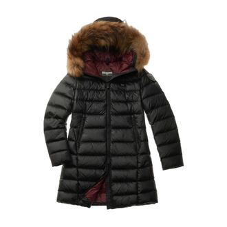 Blauer Schwarze Steppdaunenjacke mit Pelzbesatz - - Coats - Damen - Schwarzk - XS
