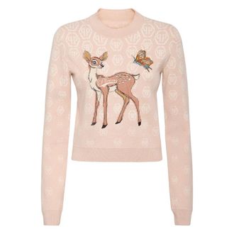 Philipp Plein Rundhalspullover mit Feen-Stickerei-Monogramm - - Knitwear - Damen - Beige - M