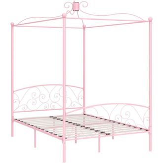 vidaXL Cadre de lit &agrave; baldaquin Rose M&eacute;tal 140 x 200 cm