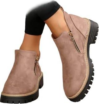 Generic Bottines courtes pour femme - Talon compens&eacute; bas - Fermeture &eacute;clair - Antid&eacute;rapantes - Confortables et d&eacute;contract&eacute;es - Avec semelle ext&eacute;rieure, rose, 