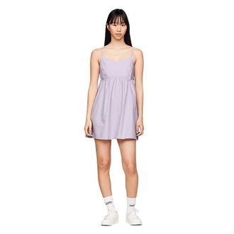 Tommy Jeans Femme, Robes, Violet, Taille: 36 FR Robe Courte en Popeline de Coton Bretelles Spaghetti