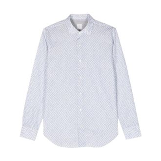 Eleventy Geometrisches Muster Button-Up Hemd - - Shirts - Herren - Blau - 3XL