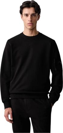 C.P. Company C.p. Company - SweaT-shirt en molleton &agrave; col rond et texture diagonale - Homme - Sweatshirts et sweats &agrave; capuche - Noir - Taille: 2XL