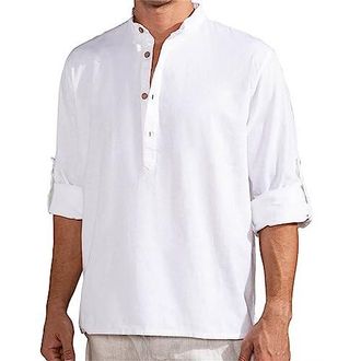Generic T-shirts pour homme en lin blanc &agrave; manches courtes en coton chemise bleu pour homme hauts en coton robe blanche courte pour la musique britannique hau