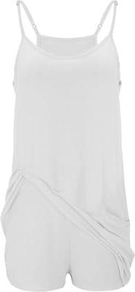 Generic Salopette extensible &agrave; bretelles spaghetti pour femme - Combinaison de travail courte pour femme - Taille 42 - Combinaison de sortie - Combinaison tai