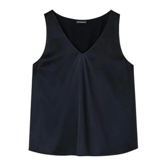 Emporio Armani Femme, Tops, Noir, Taille: 42 FR Soie Col en V Sans Manches Chemise Noire
