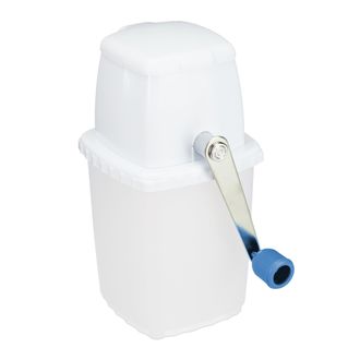 Relaxdays Eiscrusher, manuelle Eismühle, mit Handkurbel, Barzubehör, Crushed Ice für Cocktails, Longdrinks, weiß/blau