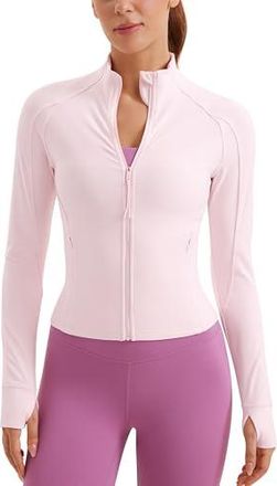 CRZ YOGA Butterluxe Femme Veste de Sport Courte Fermeture Éclair Intégrale Manches Longues avec Trous de Pouce Rose Fraise 40