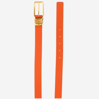 Bottega Veneta Womens Belt Metal Loops Orange Leather