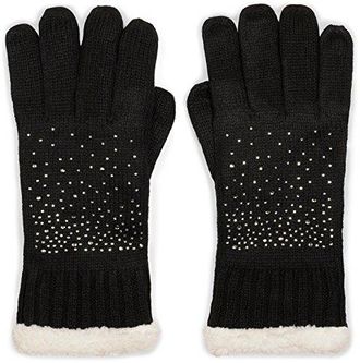styleBREAKER gants chaud avec strass et polaire, gants dhiver tricotés, femme 09010010, couleur:Noir