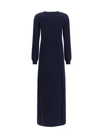 Malo Womens Long Cashmere Crewneck Dress Blu. Kashmir-Capra Hircus Kashmir/capra