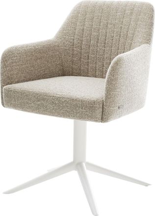 DELIFE Esszimmerstuhl Greg-Flex Fußkreuz Weiß Webstoff Soft Beige 360° drehbar Wippfunktion Taschenfederkern