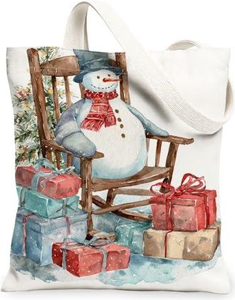 Generic Sac fourre-tout en toile motif bonhomme de neige vintage, sac de courses r&eacute;utilisable, l&eacute;ger et lavable, pour cadeaux de No&euml;l, 33 x 38 cm