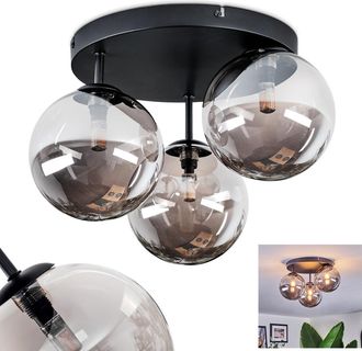 HOFSTEIN Deckenleuchte Chehalis, 3-flammige Deckenlampe aus Metall/Glas in Schwarz/Rauchfarben, moderne Leuchte im Retro/Vintage-Design (Schirme &Oslash; 15 cm), G9, 