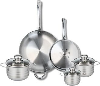 Fackelmann ELO 9879850 Batterie de cuisine 5 pièces, Ensemble de 2 Poêles de cuisson 24 et 32 cm et 3 faitouts 12, 14 et 16 cm Elo Profi Brillant, inox, inductio