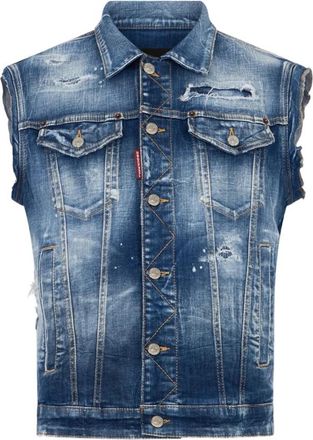 Dsquared2 Homme, Vestes, Bleu, Taille: M Gilet &agrave; Ourlet Brut