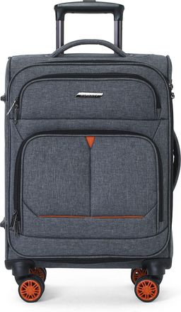 Infinity Leather Weichschalen-Handgep&auml;ckkoffer Leinen Schwarz 56x37x24 cm, 8 Rollen