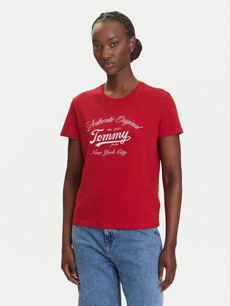 Tommy Jeans T-Shirt Essential DW0DW21404 Rot Regular Fit