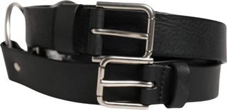 Dolce & Gabbana Femme, Accessoires, Noir, Taille: ONE Size Double Strap Leather Silver Buckle Belt