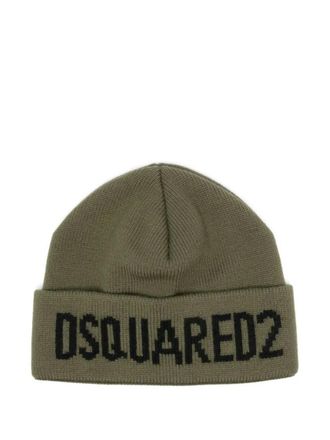 Dsquared2 Caps & M&uuml;tzen - Knitted Green Hat With Bold Black Lettering - Gr. ONE SIZE - in Grau - f&uuml;r Damen
