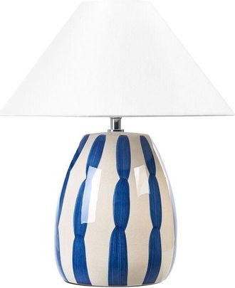 Beliani Lampe de Table en Céramique Beige Clair et Bleu avec Abat-Jour Forme Cône Luchetti