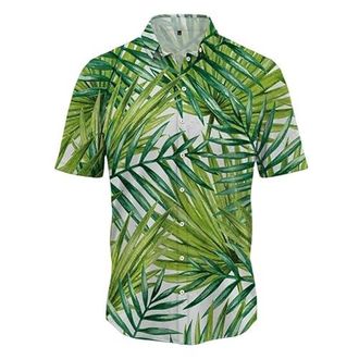Keephen Feuilles Impression 3D Boutonn&eacute;e Chemise pour Femmes Hommes Nouveaut&eacute; Hawaiian Chemises Manches Courtes Plage Aloha Chemise