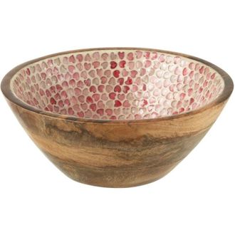 Jolipa Grand saladier en bois de manguier avec int&eacute;rieur coeurs rose