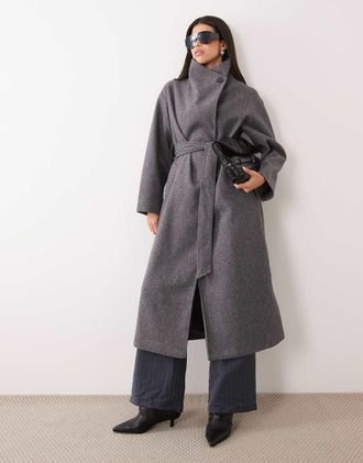 Gina Tricot Gina Tricot manteau mi-long &agrave; col montant en laine gris