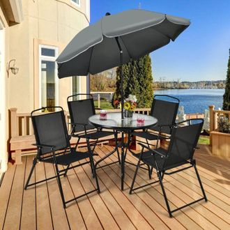 Costway 6 tlg. Gartenm&ouml;bel Set mit 180cm Sonnenschirm & 4 Klappst&uuml;hlen, Gartentisch, Gartengarnitur Sitzgruppe f&uuml;r Balkon, Garten, Terrassen - Costway