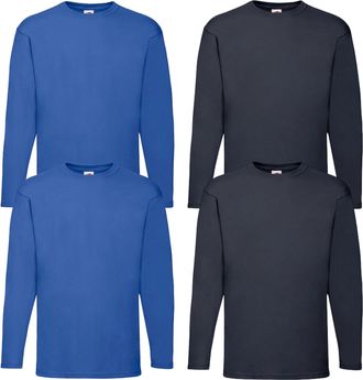 Fruit Of The Loom 4er Herren Longsleeve Baumwolle Tshirt Langarm Shirt Sets Verschiedene Farbsets M L XL 2XL 3XL 4XL 5XL & HLKauf-Block (XXL, 2X Royal, 2X Deep Navy & 1